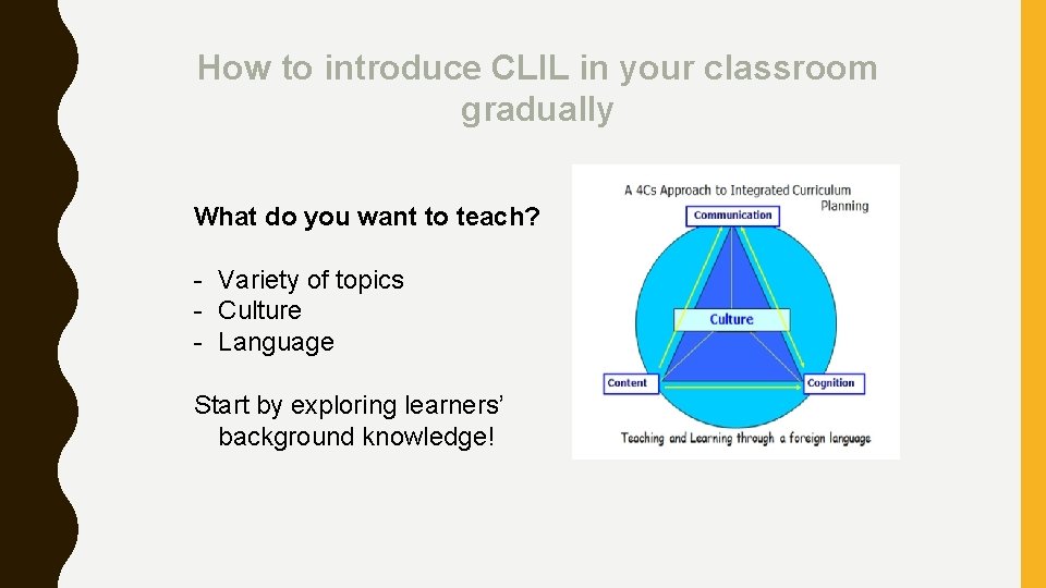 The 4 Cs teaching framework CLIL METHODOLOGY In