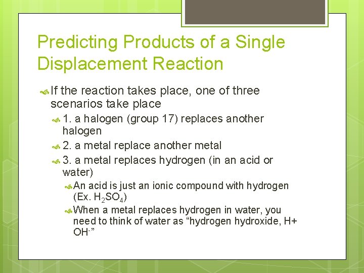 DisplacementRe placement Reactions What is Single Replacement When