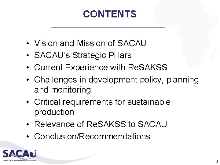 POTENTIAL COLLABORATION BETWEEN Re SAKSS SACAU Ishmael D