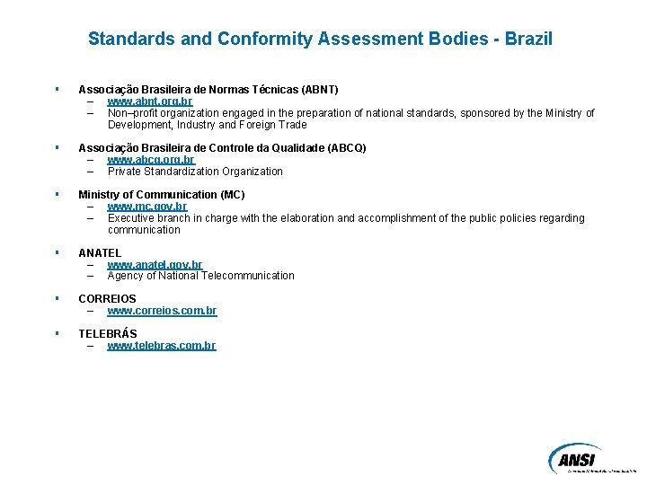 Standards and Conformity Assessment Bodies Brazil MCT IRD