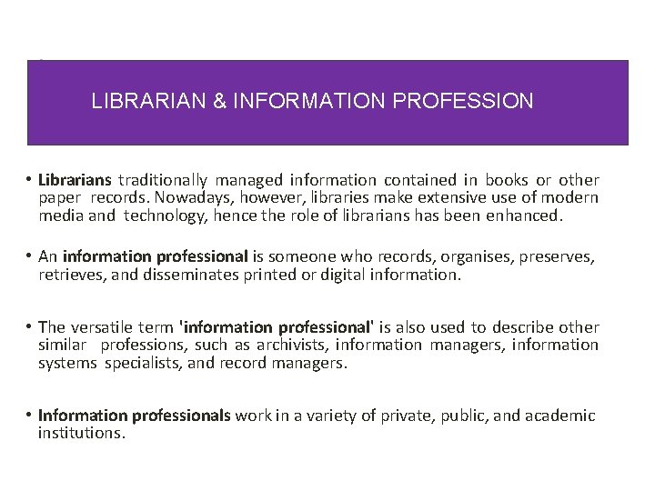 LIS8109 STRUCTURE OF LIBRARY INFORMATION PROFESSION TABLE OF