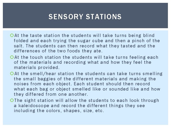 ELEMENTARY UNIT PLAN THE FIVE SENSES DAY ONE