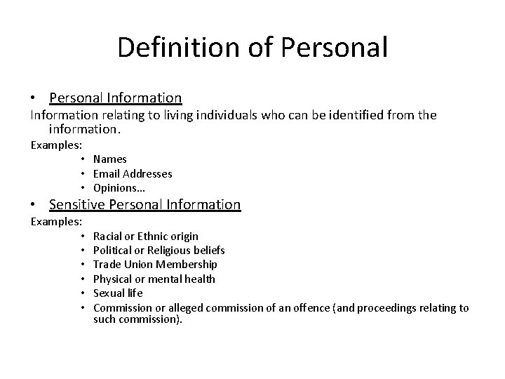 Regulation of Personal Information Sally Brierley Emma Harvey