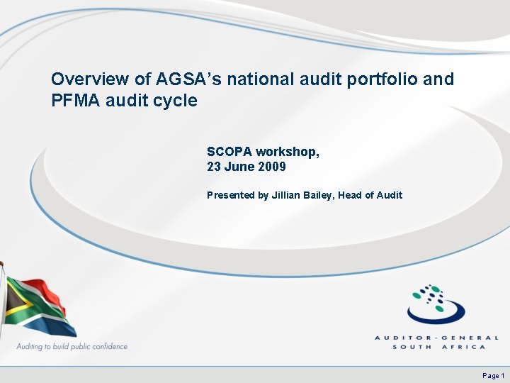 Overview of AGSAs national audit portfolio and PFMA