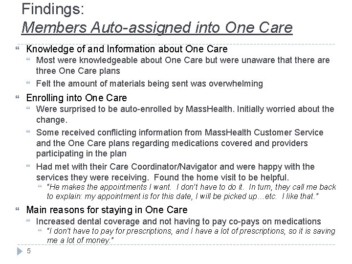 One Care Early Indicators Project By Olivia Richard