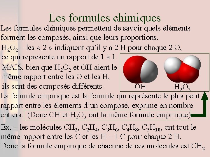 Les formules chimiques Power Point 5 4 Les