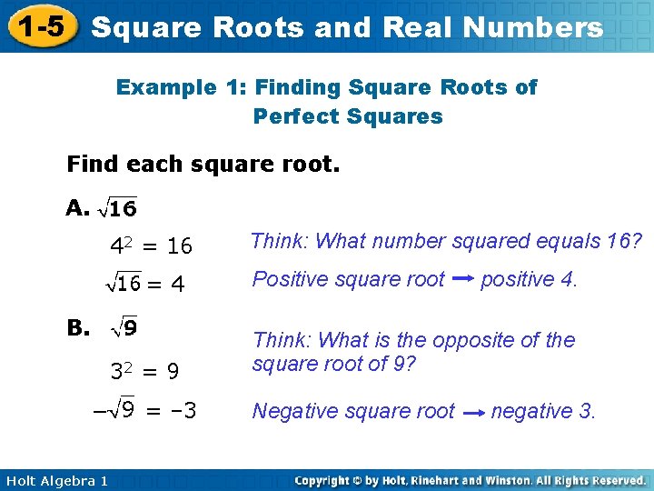 1 5 Square Roots and Real Numbers Objectives