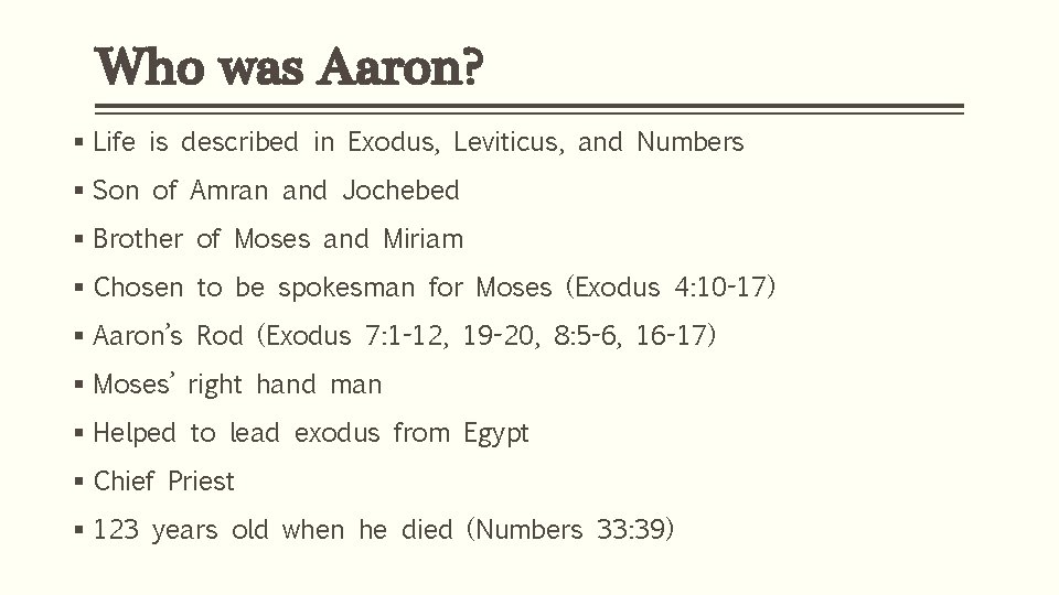 LESSONS FROM AARON Britt Thompson ONeal Church of