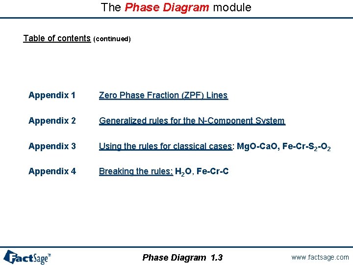 The Phase Diagram module Use the Phase Diagram