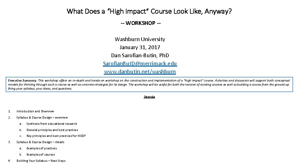 What Does a High Impact Course Look Like
