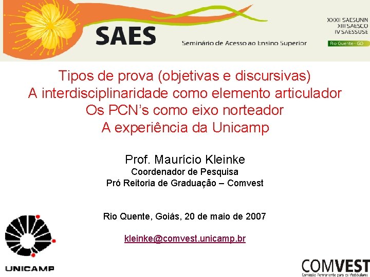 Tipos de prova objetivas e discursivas A interdisciplinaridade