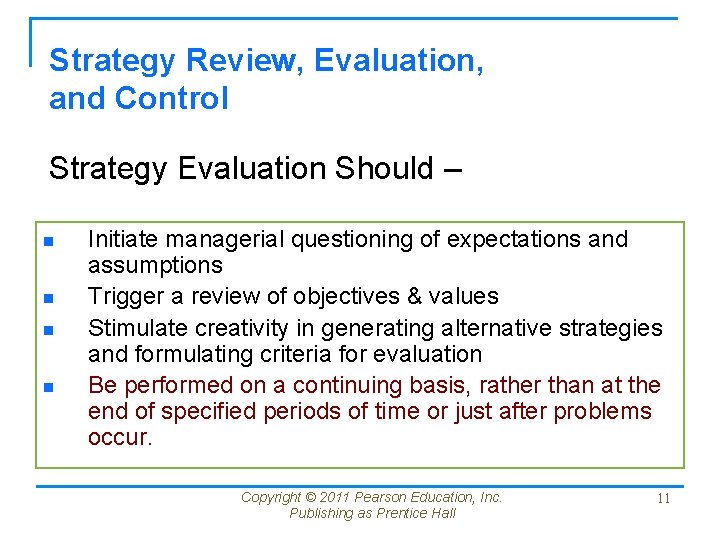 Chapter 9 Strategy Review Evaluation and Control Strategic