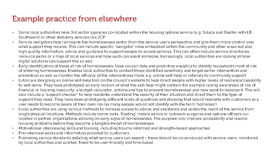 Example practice from elsewhere Some local authorities have