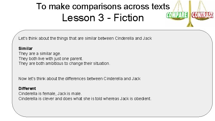 To make comparisons across texts Lesson 3 Fiction