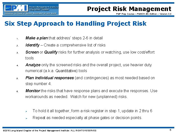 Project Risk Management PMP Prep Course PMBOK 4