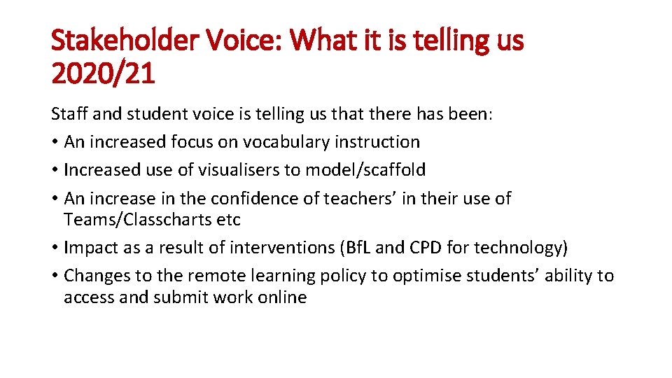 Stakeholder Voice What it is telling us 202021