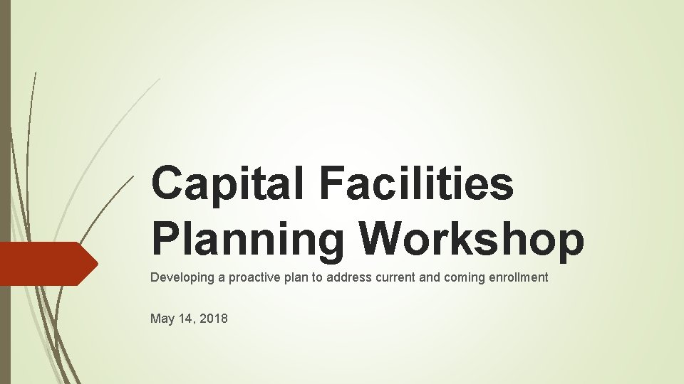 Capital Facilities Planning Workshop Developing a proactive plan