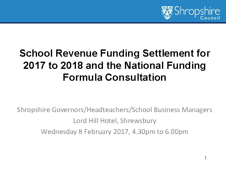 School Revenue Funding Settlement for 2017 to 2018