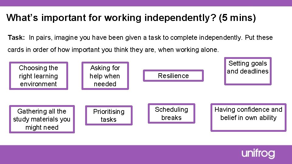 Teacher slide Objectives Students will understand what independence