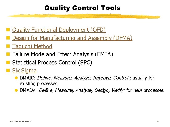 EML 4550 Engineering Design Methods Design For Quality