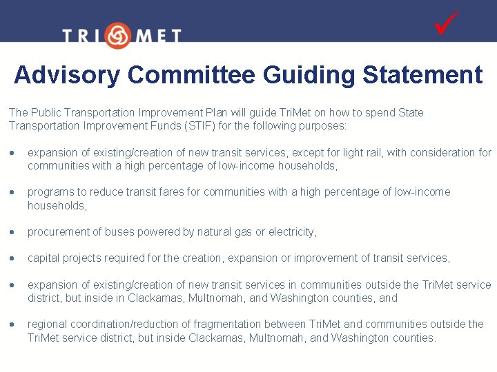 Public Transportation Improvement Plan Advisory Committee December 12