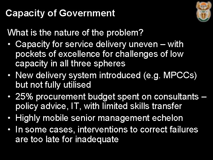 Programme and Budget of the South African Management