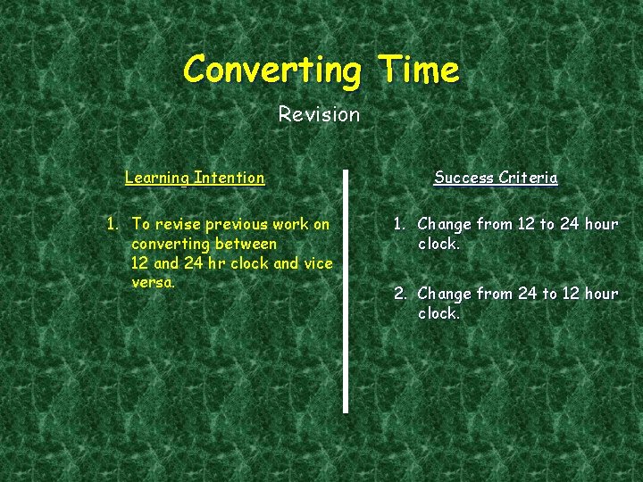 Time Converting Time Revision Learning Intention 1 To