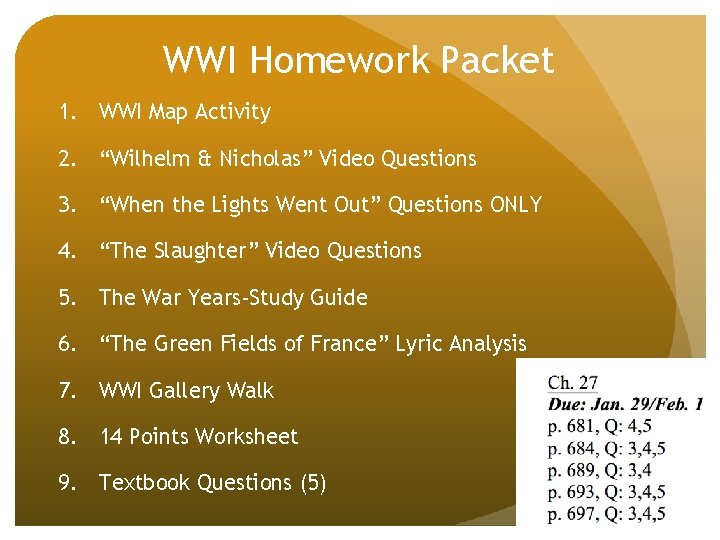 WWI Homework Packet 1 WWI Map Activity 2