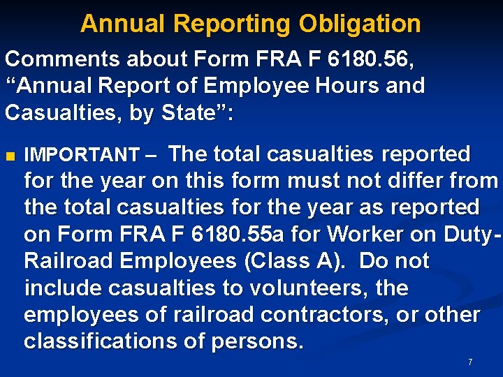 Presentation to Railroad Accident Reporting Personnel Training Module