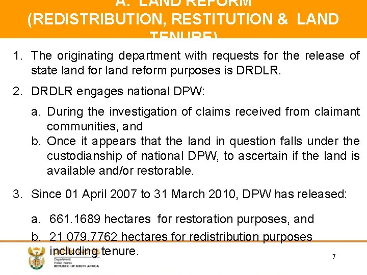 PRESENTATION ON THE ROLE OF PUBLIC WORKS IN