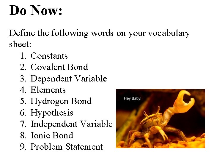 Do Now Define the following words on your