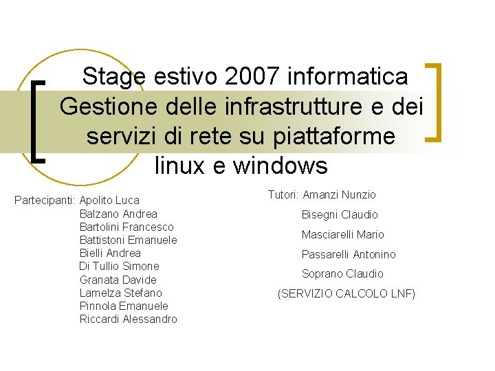 Stage estivo 2007 informatica Gestione delle infrastrutture e