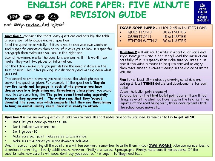 ENGLISH CORE PAPER FIVE MINUTE REVISION GUIDE Question