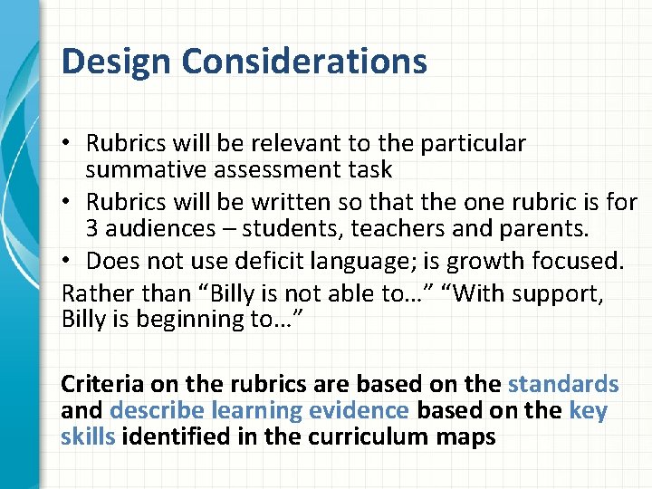 DEVELOPING INSTRUCTIONAL RUBRICS Geelong High School Term 1