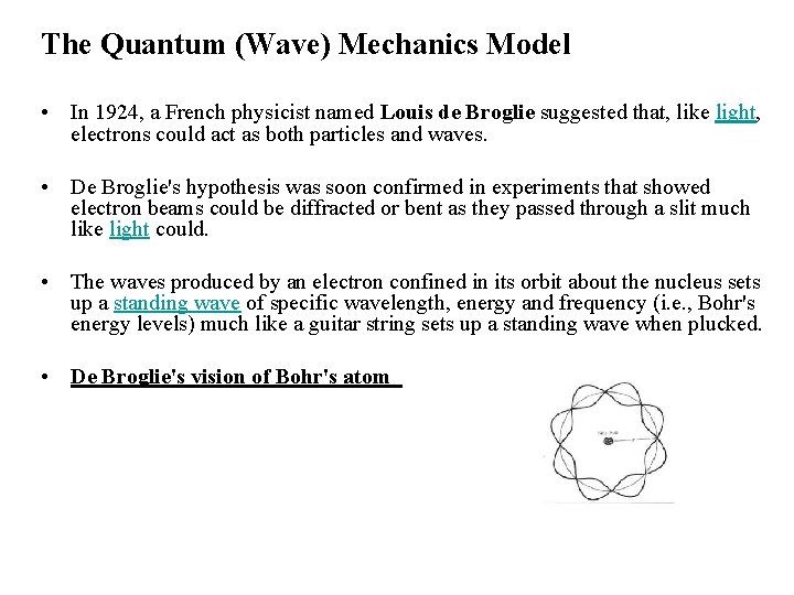 The Quantum Wave Mechanics Model In 1924 a