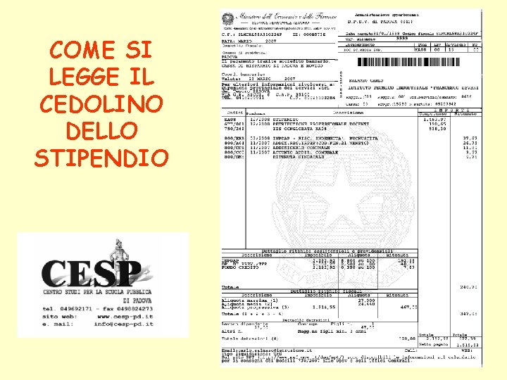 COME SI LEGGE IL CEDOLINO DELLO STIPENDIO Inquadramento