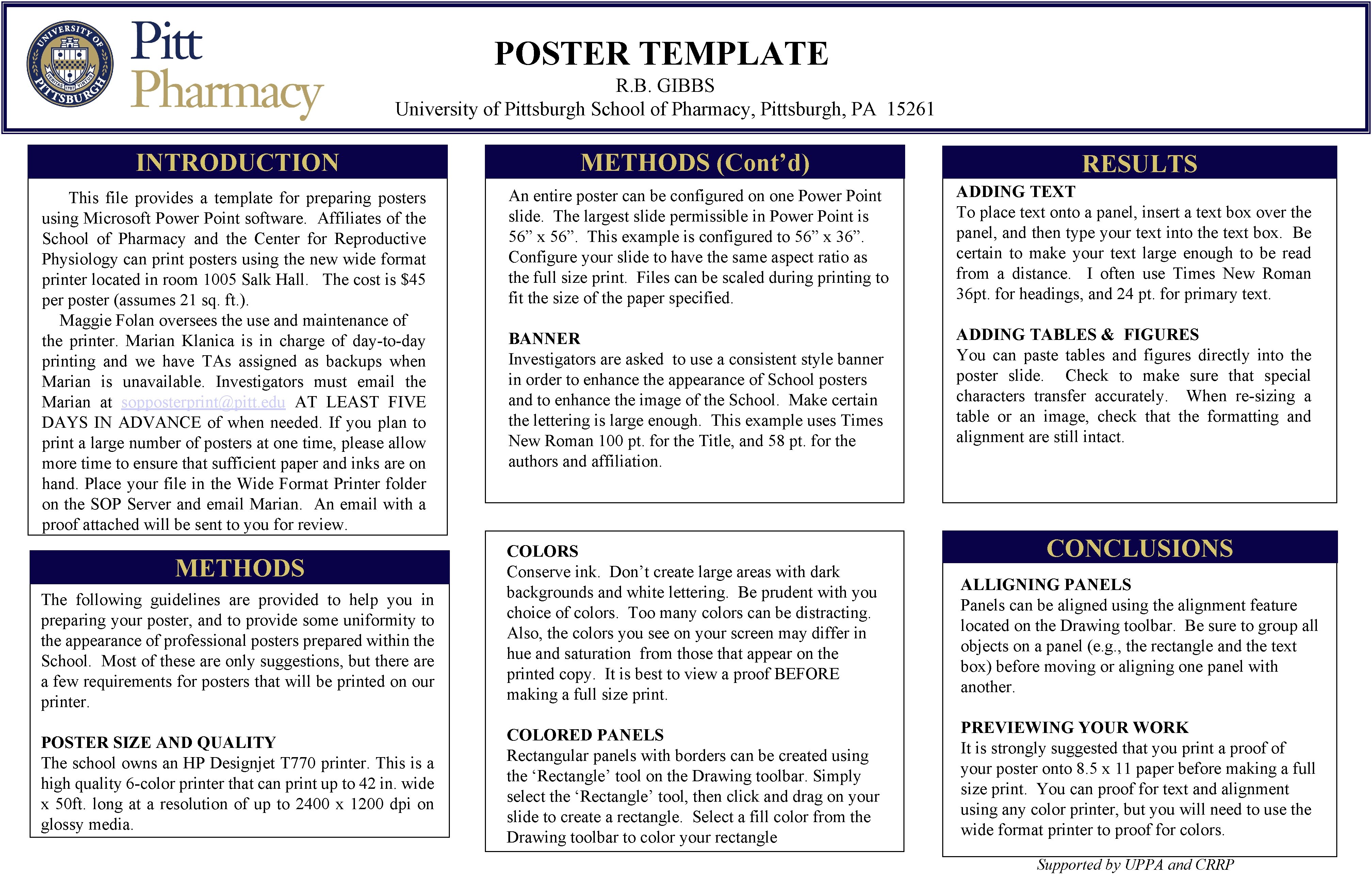 POSTER TEMPLATE R B GIBBS University of Pittsburgh