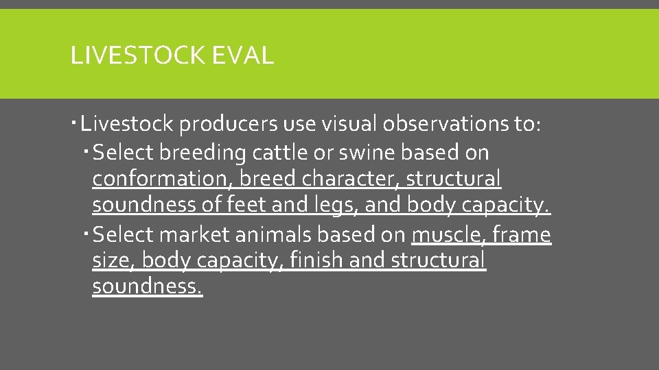 UNIT 4 Understanding Agriculture Animals BEEF SWINE LIVESTOCK