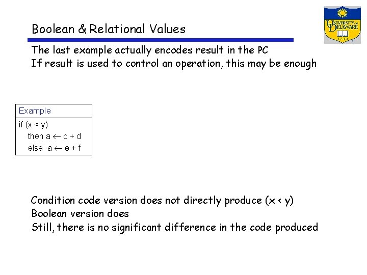 Code Shape III Booleans Relationals Control flow Copyright