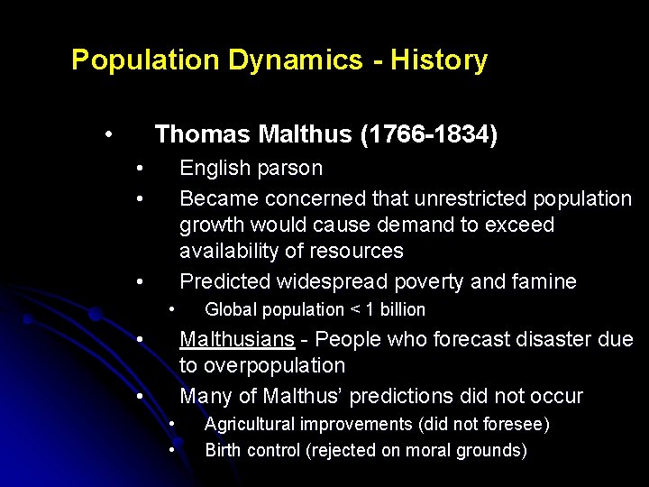 Population Dynamics History Thomas Malthus 1766 1834 English