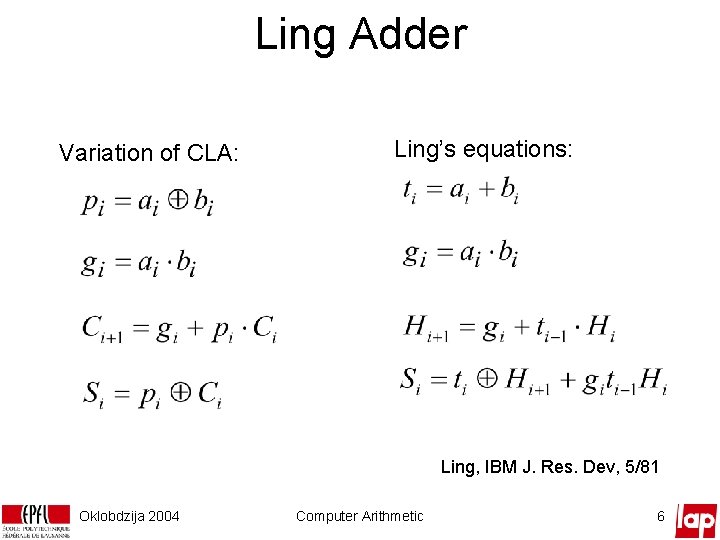 VLSI Arithmetic Lecture 5 Prof Vojin G Oklobdzija