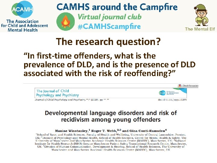 CAMHScampfire No 3 Developmental Language Disorder and reoffending