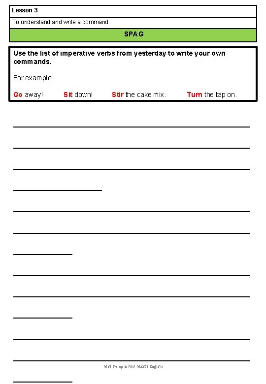 Lesson 1 To be able to write sentences