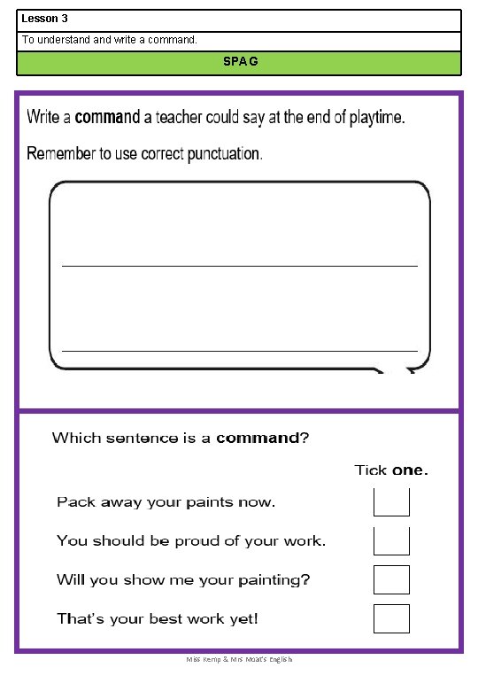 Lesson 1 To be able to write sentences