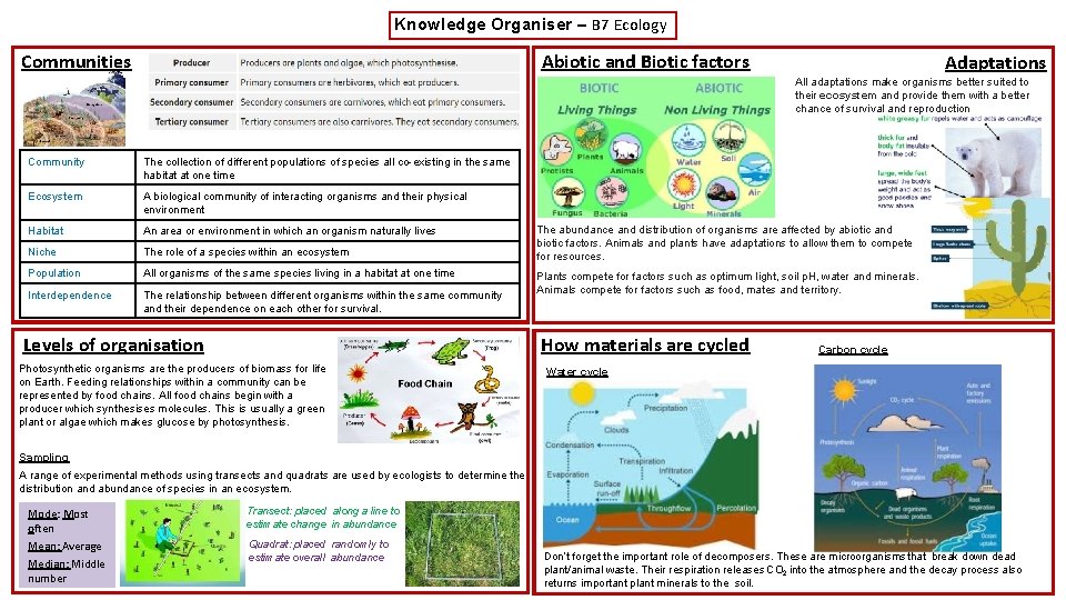 Knowledge Organiser B 7 Ecology Communities Abiotic and