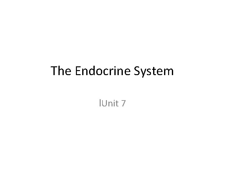 The Endocrine System l Unit 7 The Endocrine
