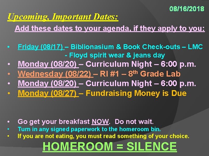 Upcoming Important Dates 08162018 Add these dates to