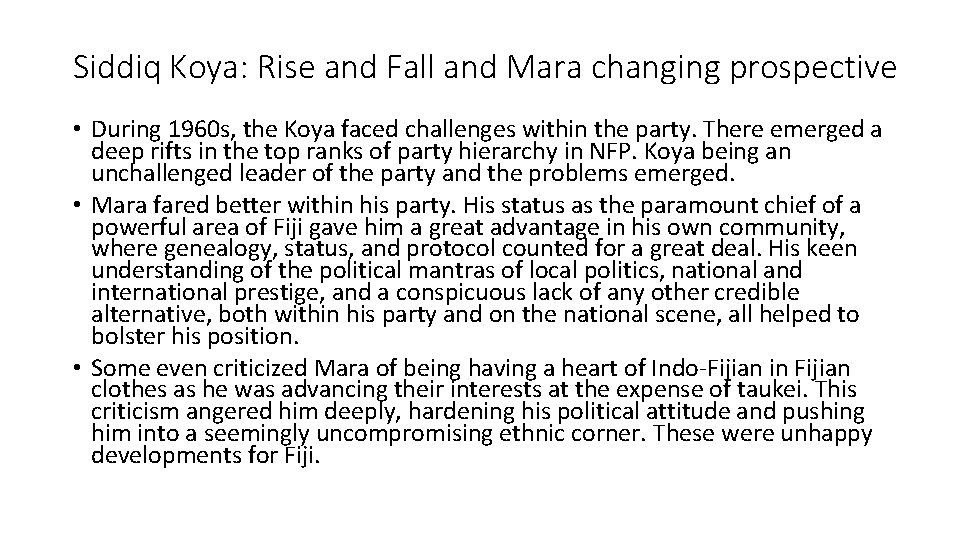 Early relations Ratu Mara and S M Koya