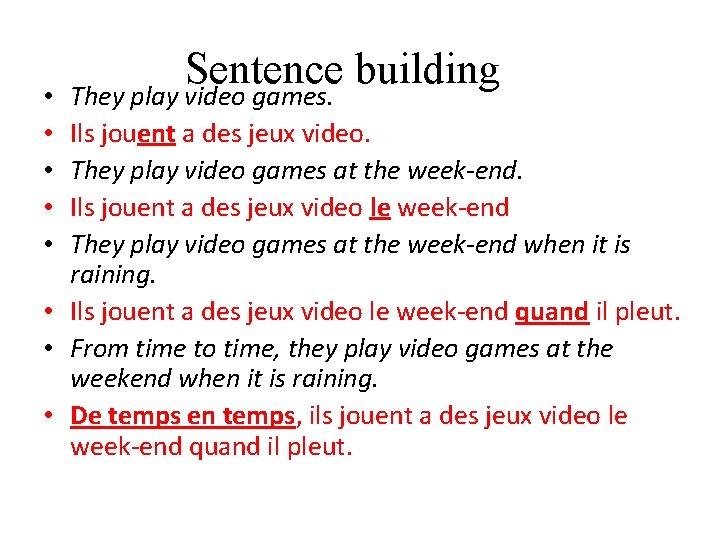 Sentence building They play cards Ils jouent aux