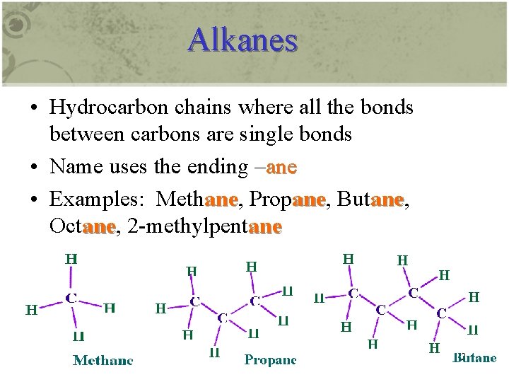 Organic Chemistry for Hydrocarbon 1 Alkanes Hydrocarbon chains